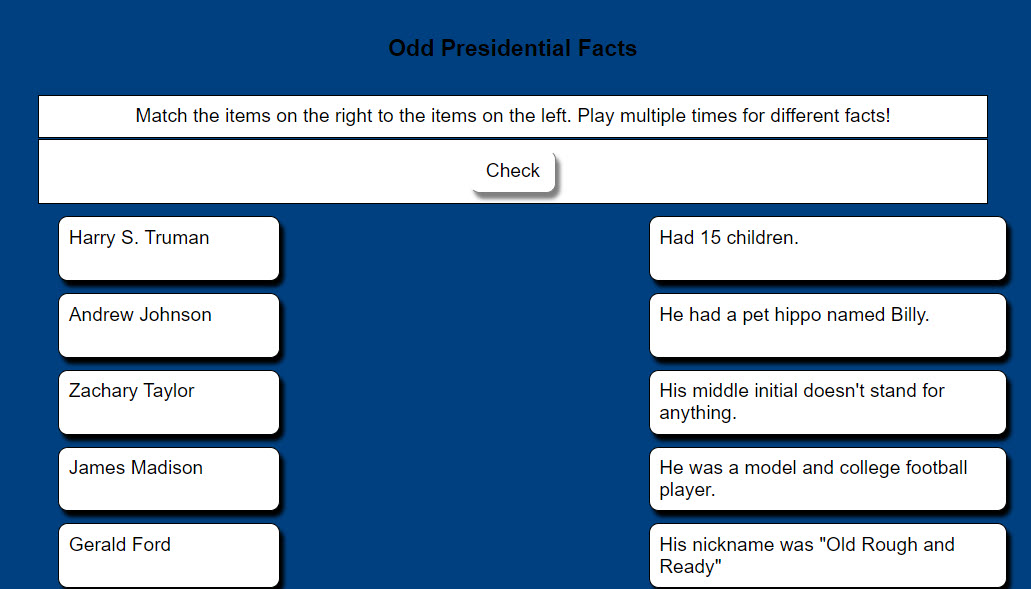 Odd Presidential Facts Matching - Online
