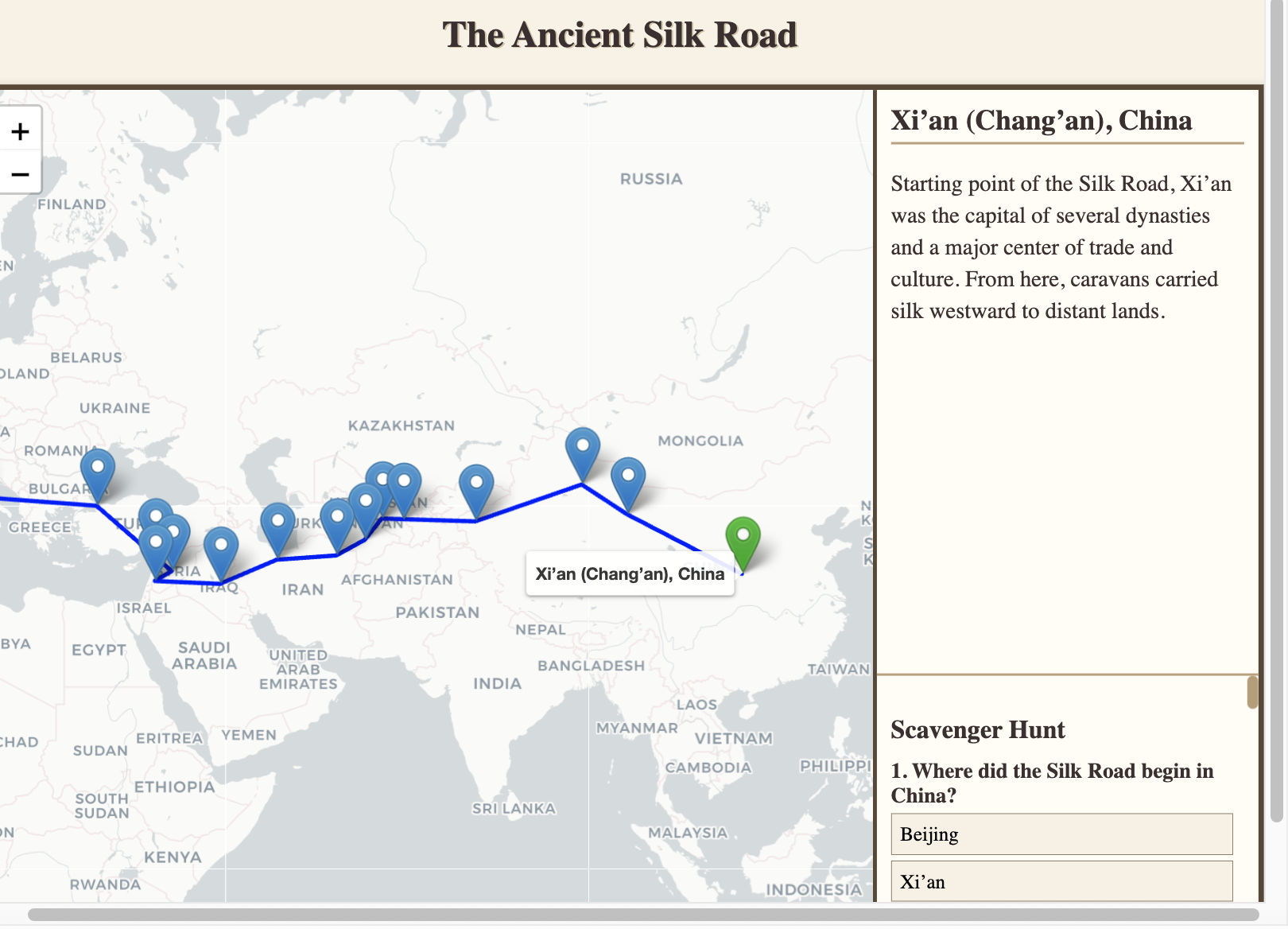 The Silk Road Interactive Map and Scavenger Hunt
