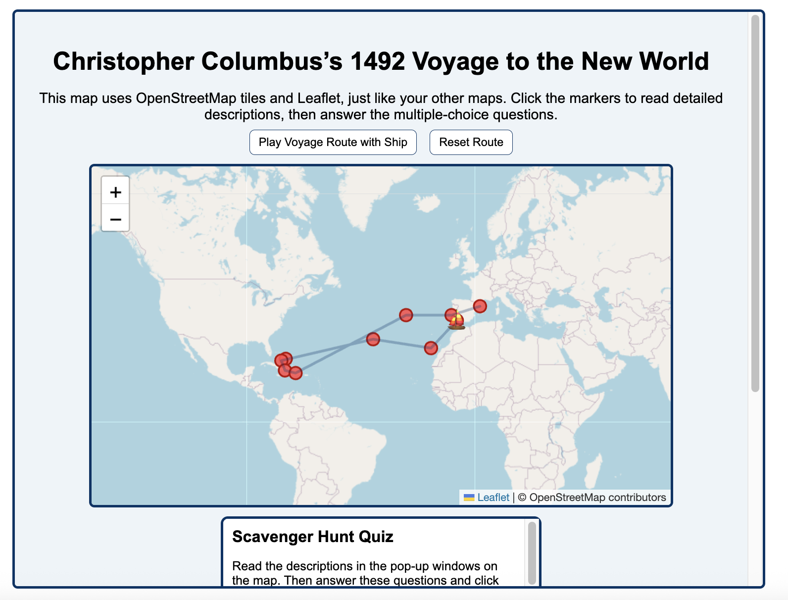 The 1492 Voyage of Christopher Columbus Interactive Map and Scavenger Hunt